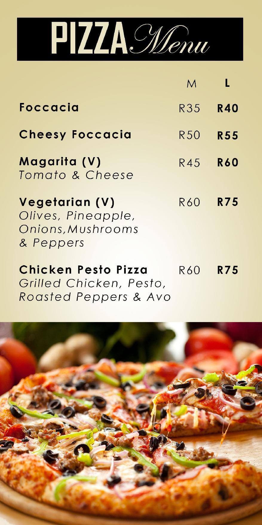 Menu at Vacca Matta cafe, Durban