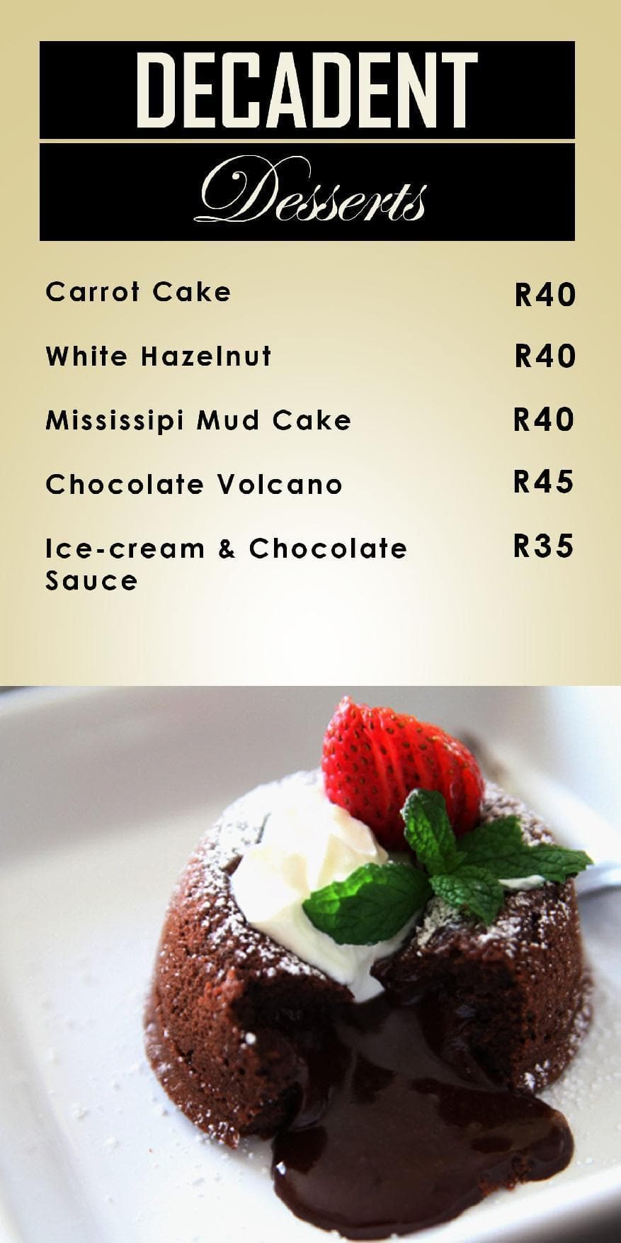 Menu at Vacca Matta cafe, Durban