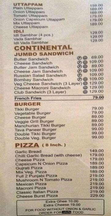 Menu at Gypsy Family Dhaba, Jodhpur