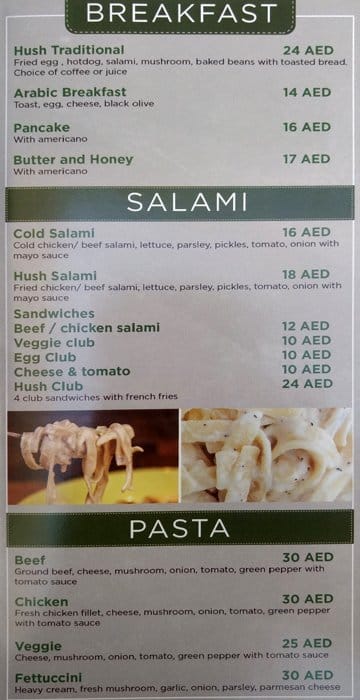 Menu at Hush Burger Restaurant, Dubai, 5C63+CX4