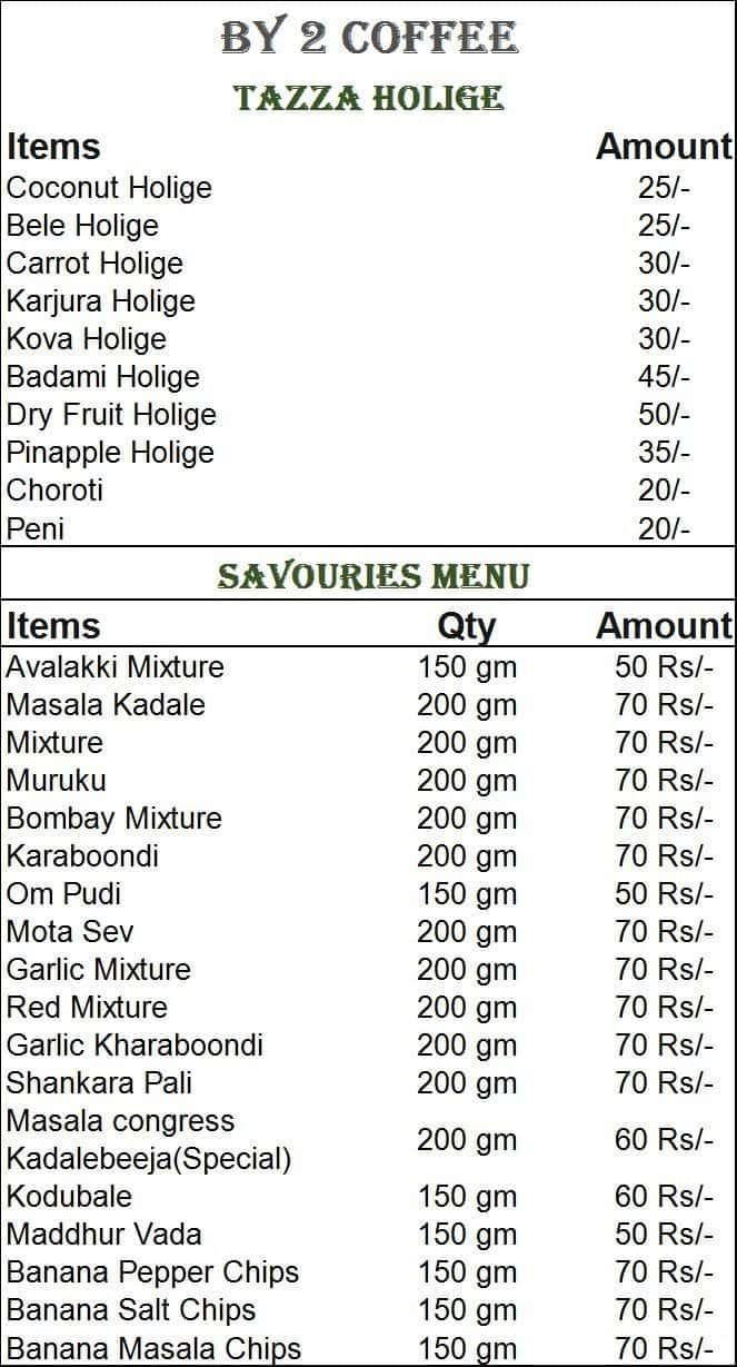 Menu of Taaza Holige, Vijay Nagar, Bangalore