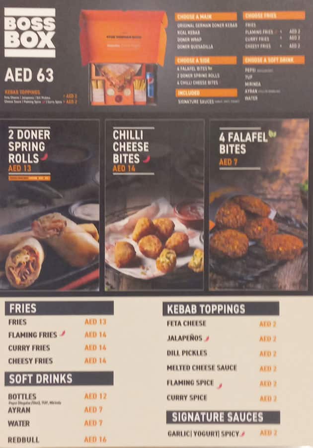 Menu of German Doner Kebab, DAMAC Hills, Dubai