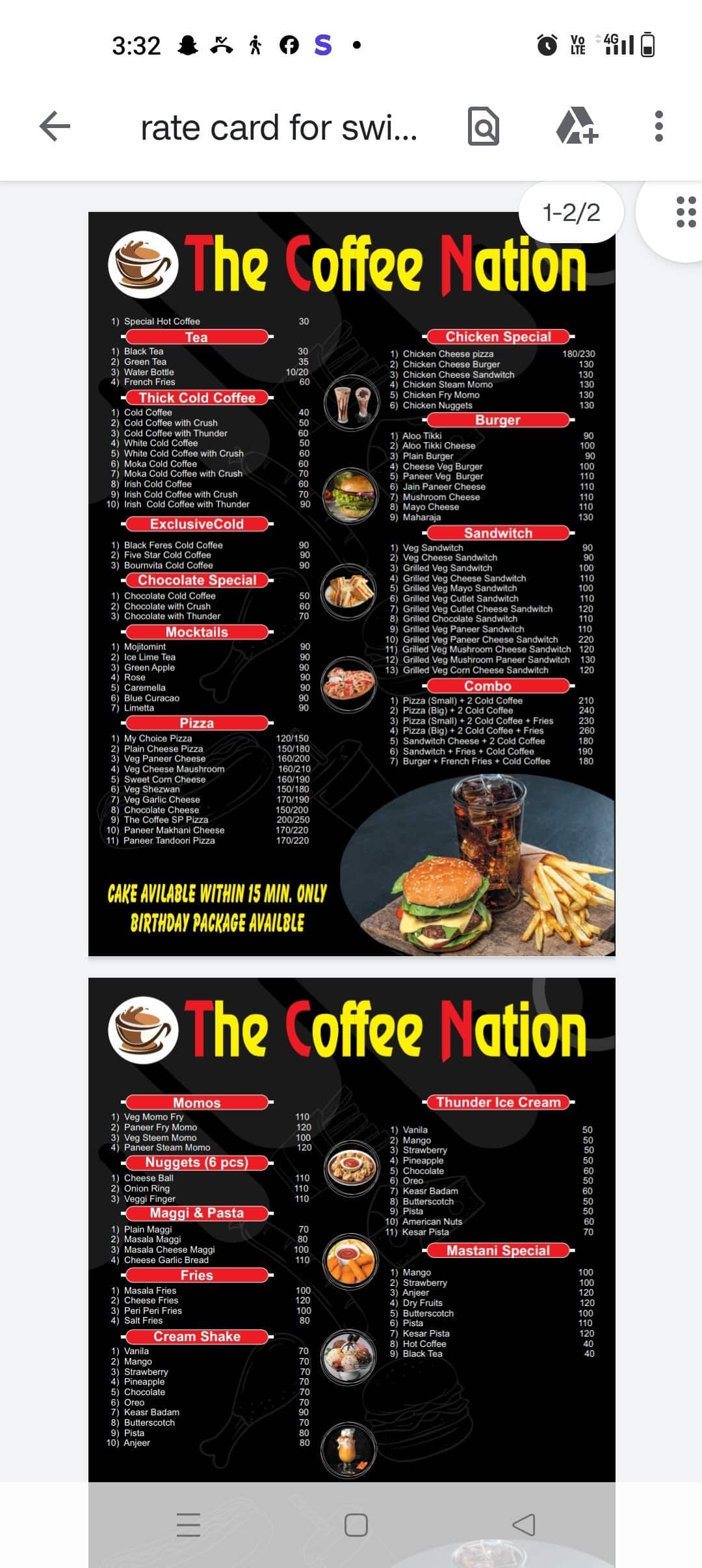 Menu of The Coffee Nation, Chakan, Pune
