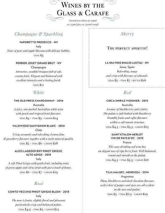 Menu at Melody at St Paul's restaurant, London