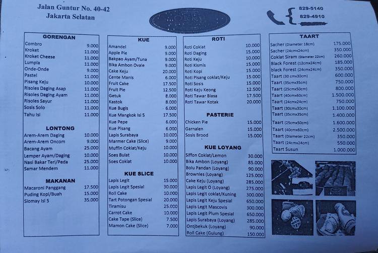 Menu at Okky Bakery, Jakarta