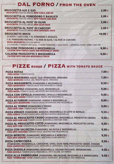 Menu at Osteria Allegro Pachino restaurant, Rome