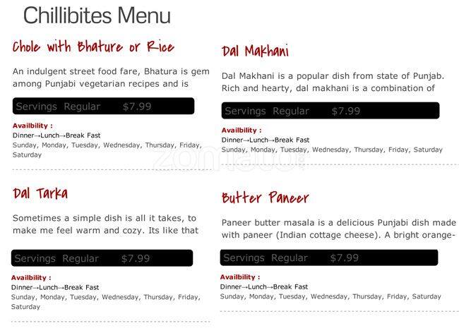 Menu at Chilli Bites restaurant, Preston, 202 Tyler St