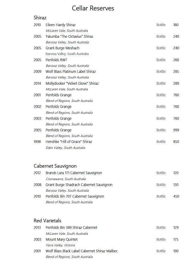 Menu at Strathmore Balcony Restaurant, Adelaide