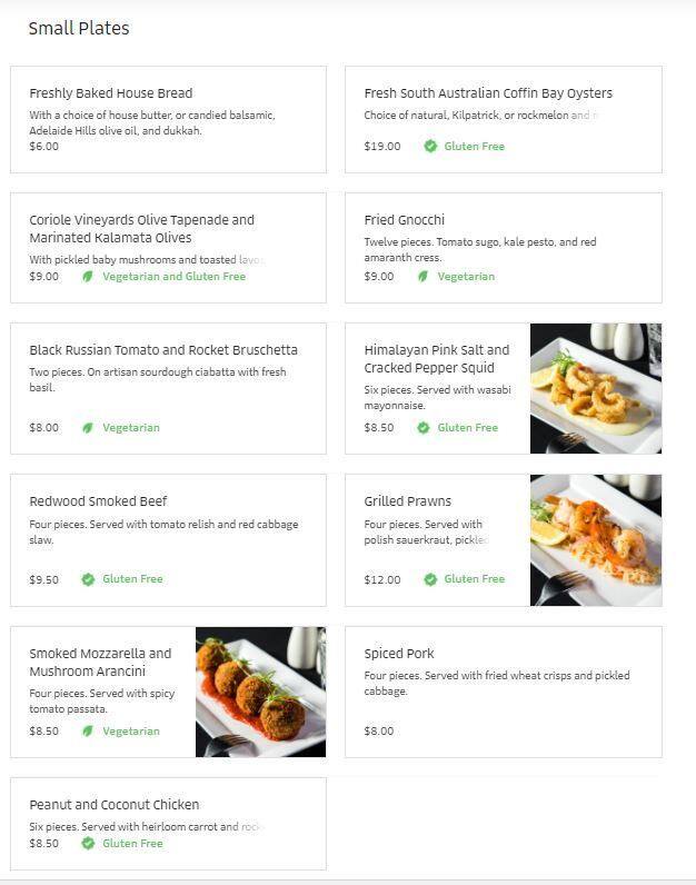 Carta de Strathmore Balcony Restaurant, Adelaida