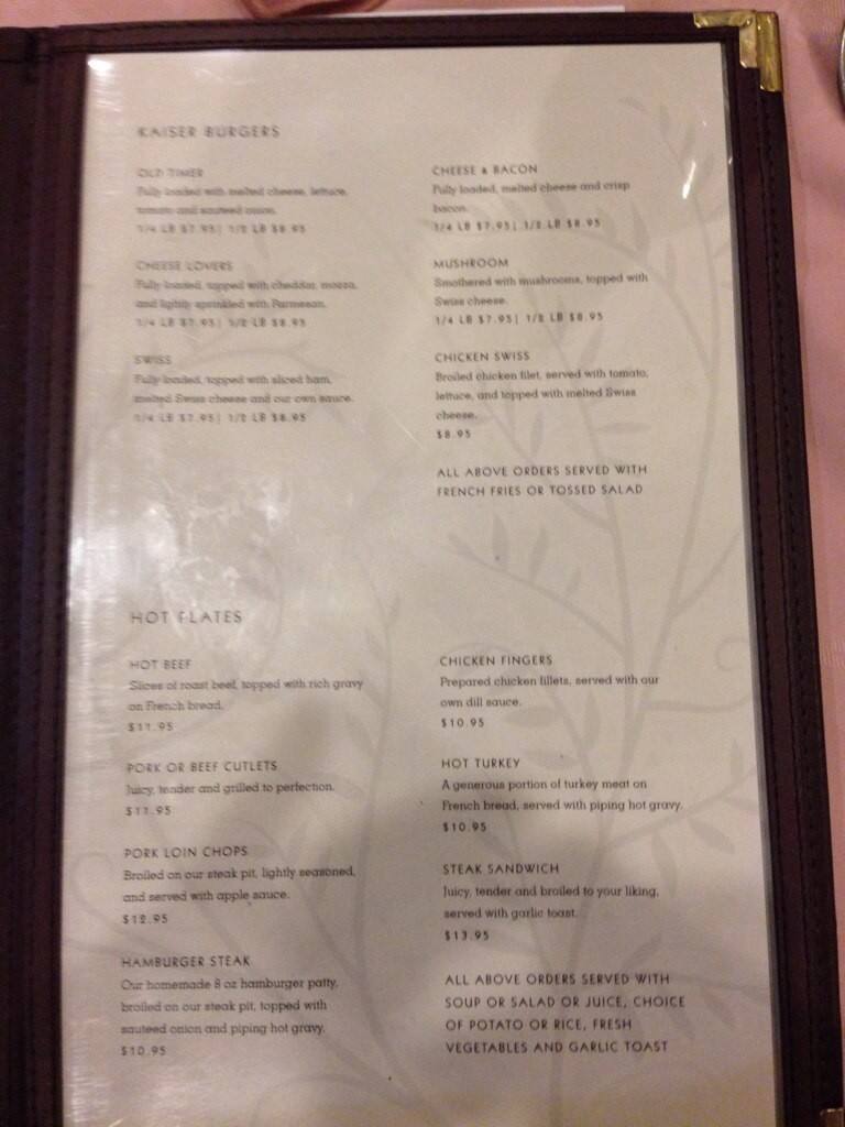 Menu at Casey's Dining Room restaurant, Swift Current