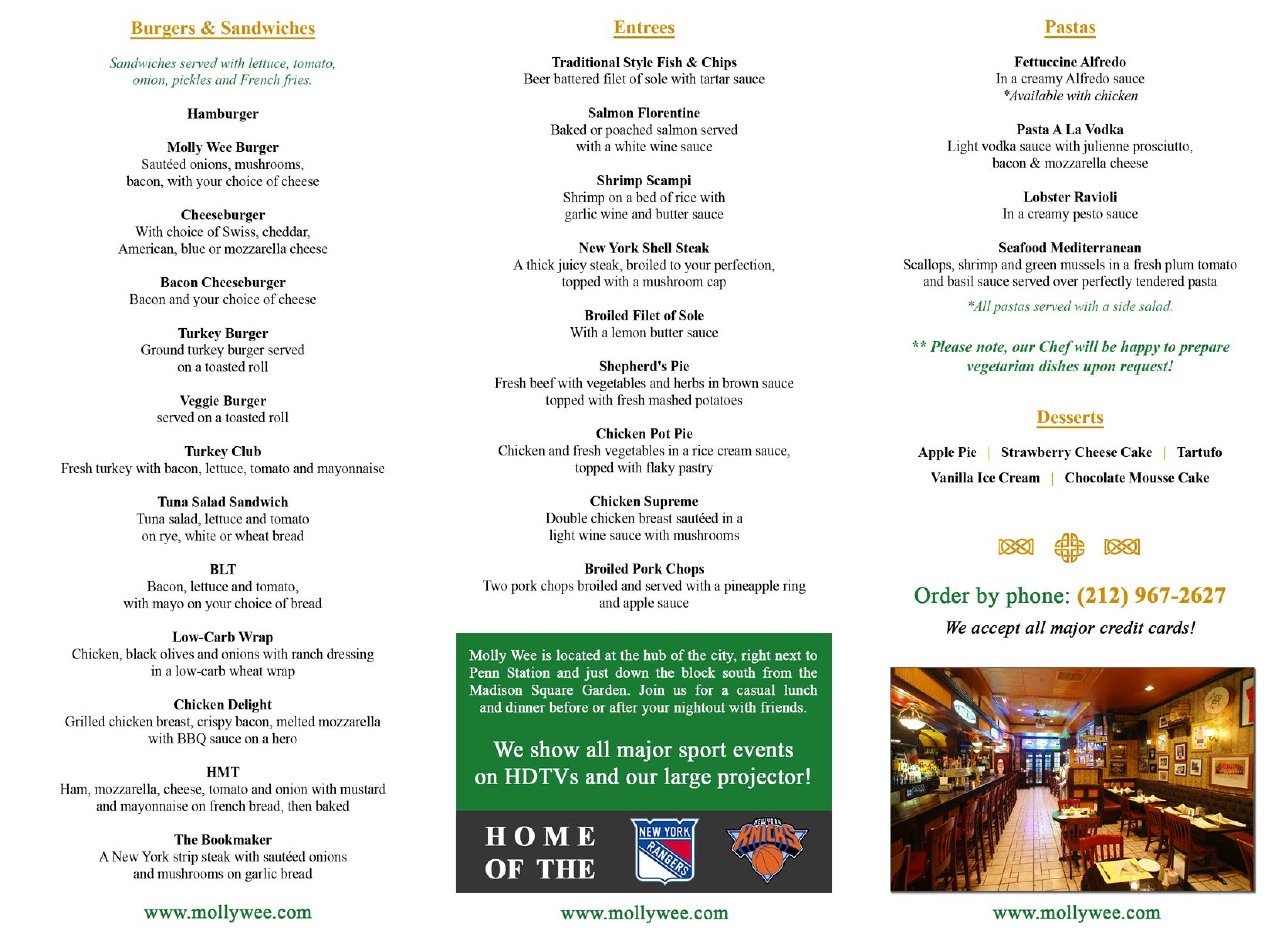 Menu at Molly Wee pub & bar, West New York