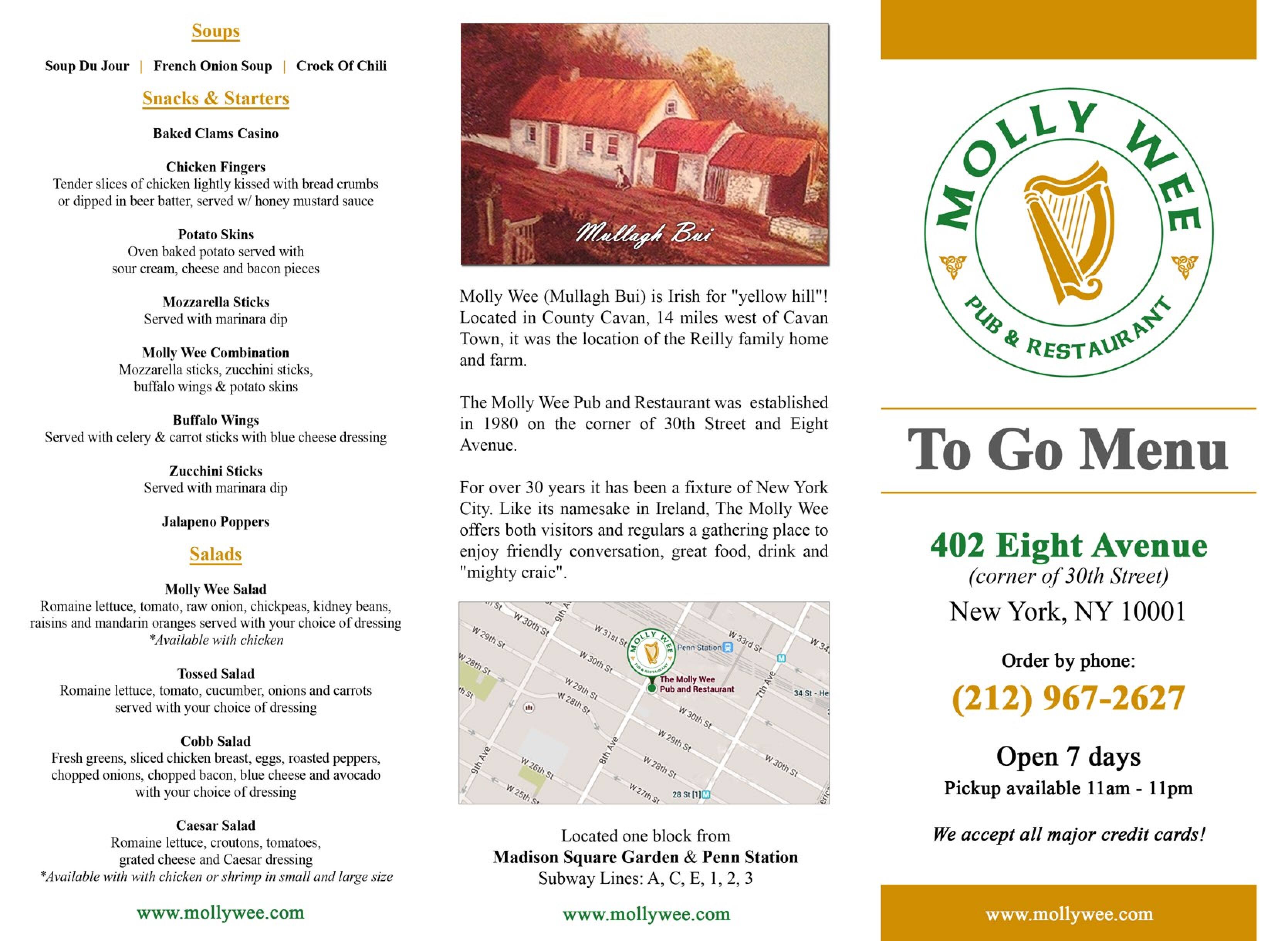 Menu at Molly Wee pub & bar, West New York