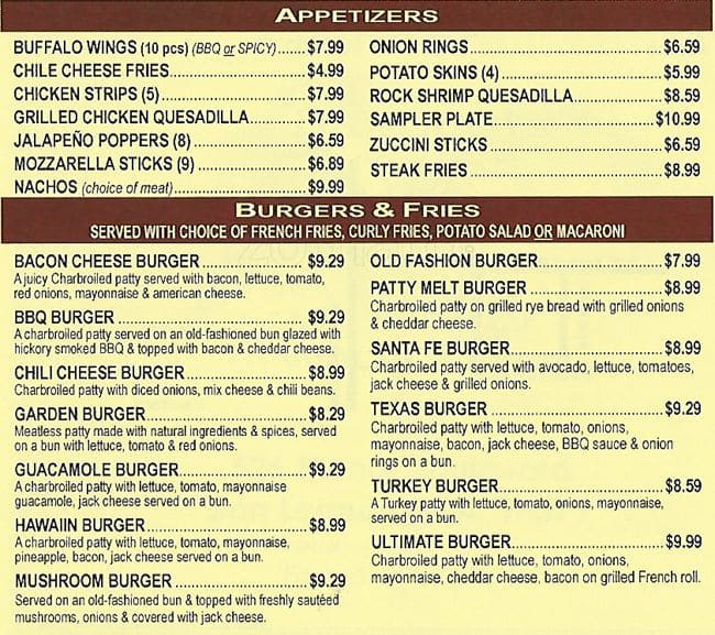 Menu at Manor restaurant, San Leandro