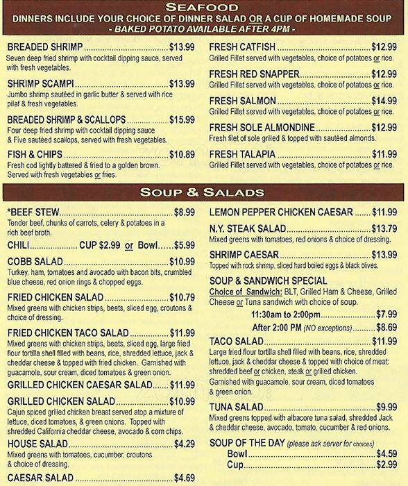 Menu at Manor restaurant, San Leandro