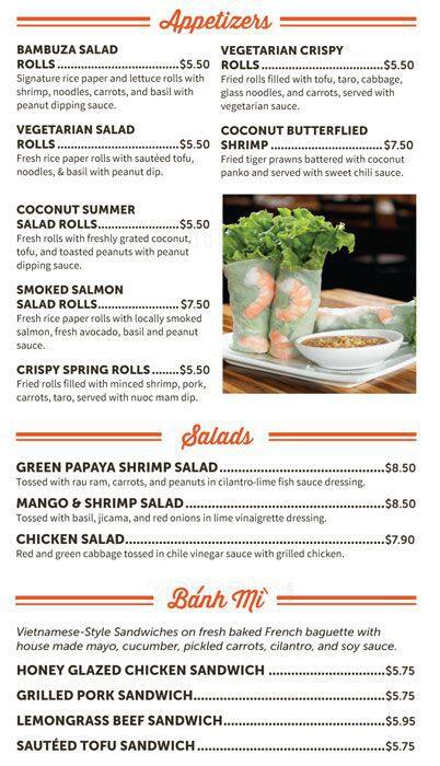 Menu at Bambuza Vietnam Kitchen - PDX Airport pub & bar, Portland, NE ...