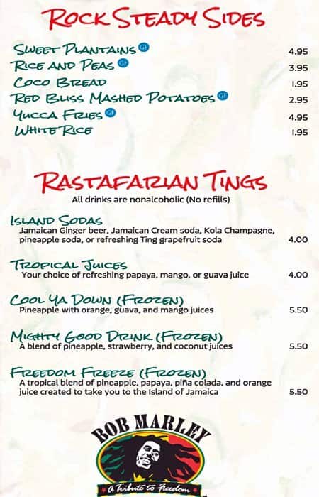 Menu at Bob Marley-A Tribute to Freedom℠ restaurant, Orlando
