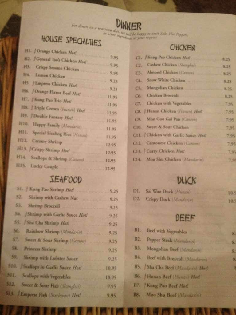 Menu at China Palace Restaurant, Fort Wayne