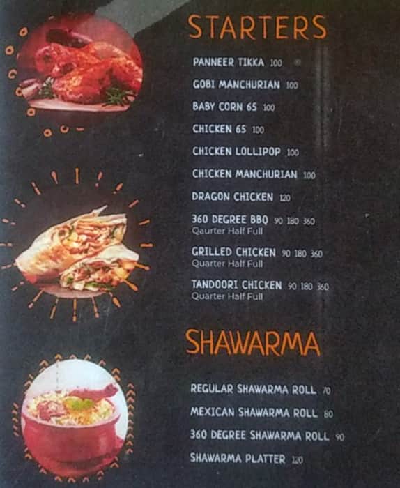 Menu of 360 Degree, Anna Nagar East, Chennai