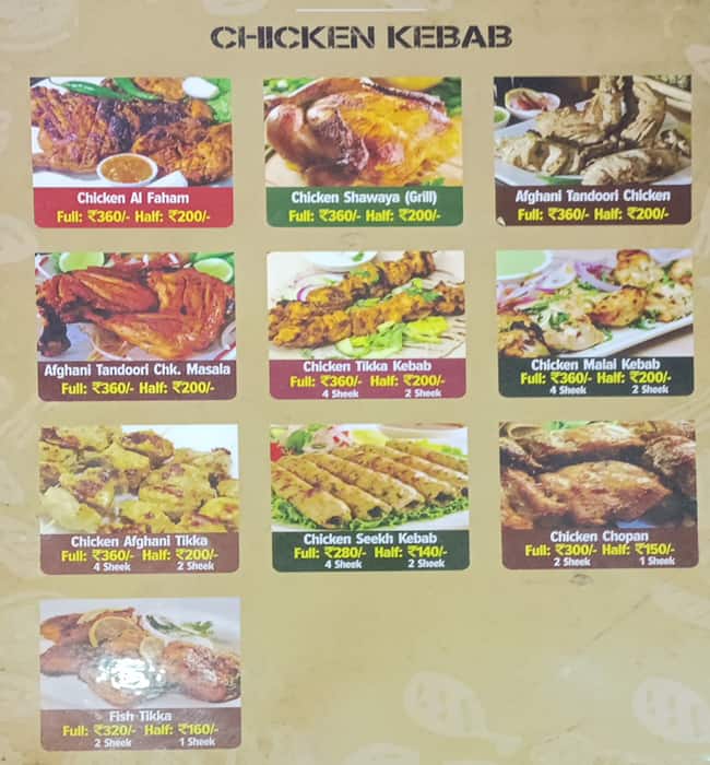 Menu of Afghani Kabab House, Masab Tank, Hyderabad