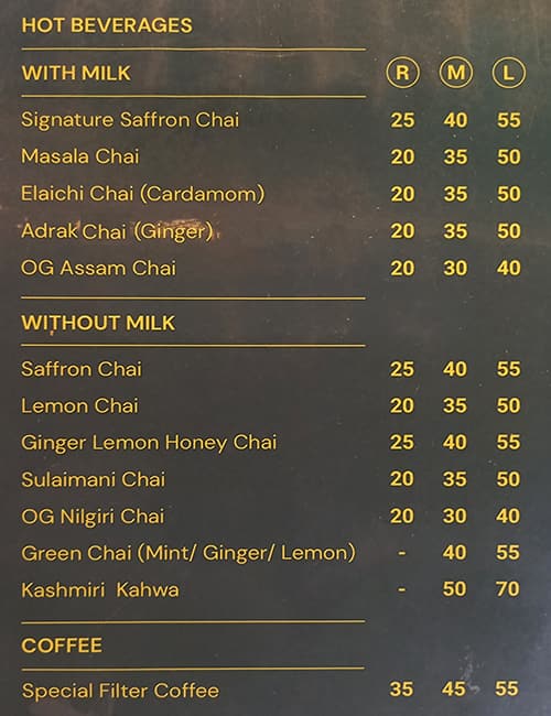 Menu of Chai Cult, Ambalamukku, Trivandrum