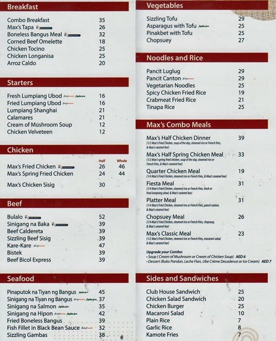 Max's Restaurant Menu, Menu for Max's Restaurant, Al Karama, Dubai - Zomato