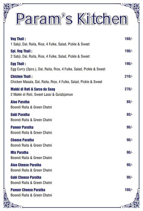 Menu of Param Da Dhaba, Kharghar, Navi Mumbai