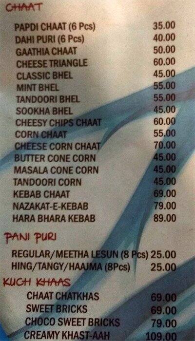Menu at Lets Chaat, Howrah