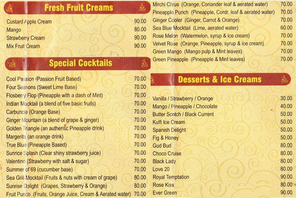 Menu at Sea Grill, Bengaluru