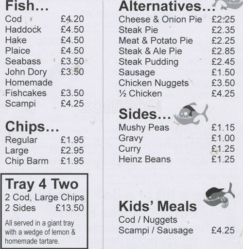Menu at Anchors Didsbury restaurant, Manchester