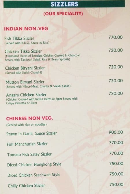 Menu at Gola Sizzlers, New Delhi, J-2/14