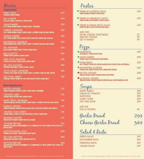 Menu of Gola Sizzlers - Naresh Gola Group, Khan Market, New Delhi