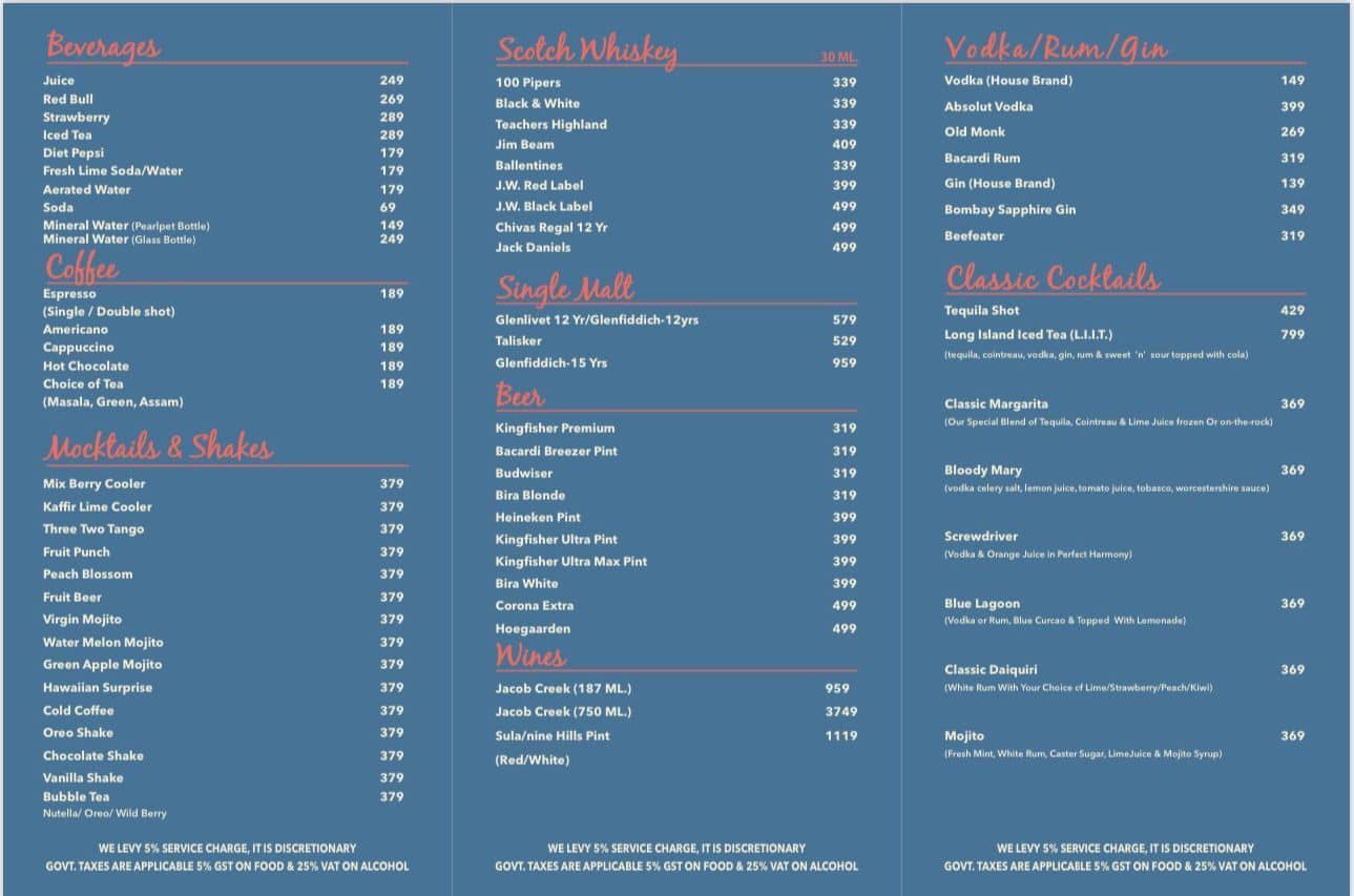 Menu of Gola Sizzlers - Naresh Gola Group, Khan Market, New Delhi