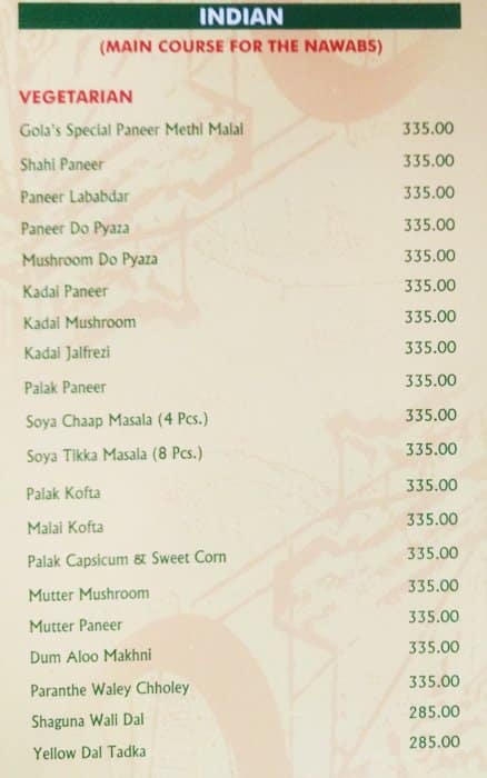 Menu at Gola Sizzlers, New Delhi, J-2/14