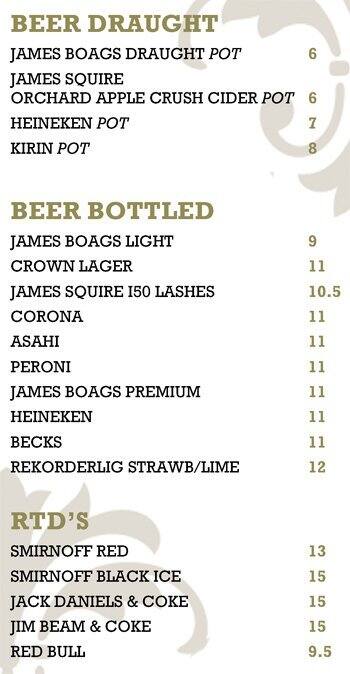 Menu at Trak Live Lounge Bar, Toorak