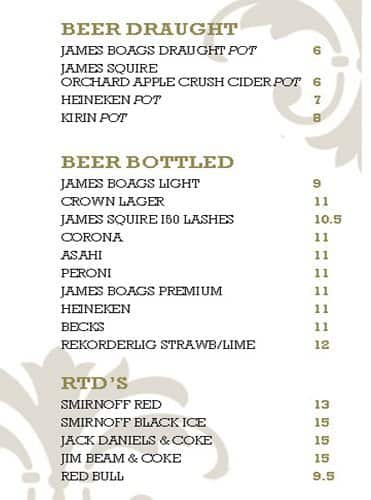 Menu at Trak Live Lounge Bar, Toorak