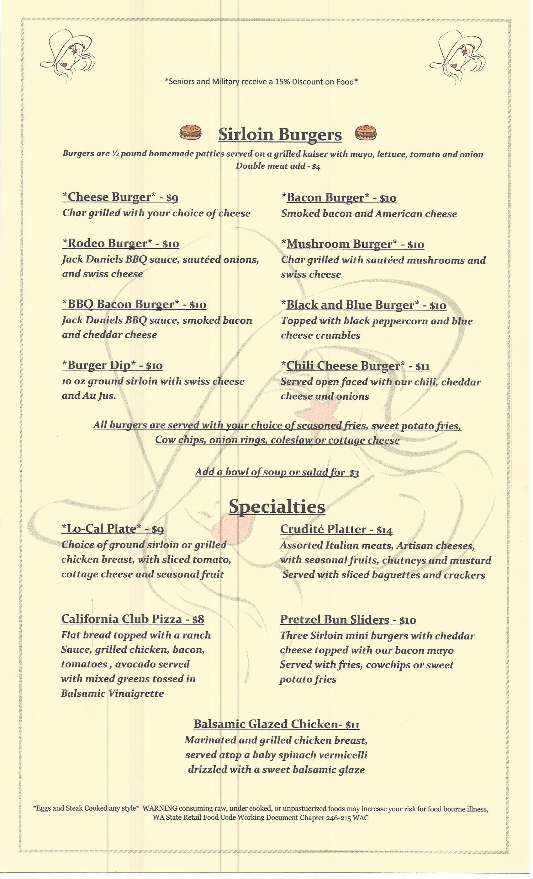 Menu at Lady Luck Steakhouse, Tacoma, Pacific Ave S