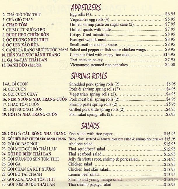 Menu at Nha Trang desserts, San Jose, Tully Rd