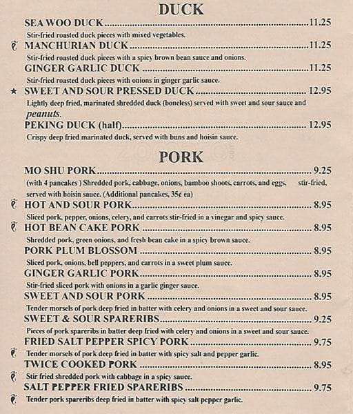 Menu at Yat Sing restaurant, Redwood City, Florence St