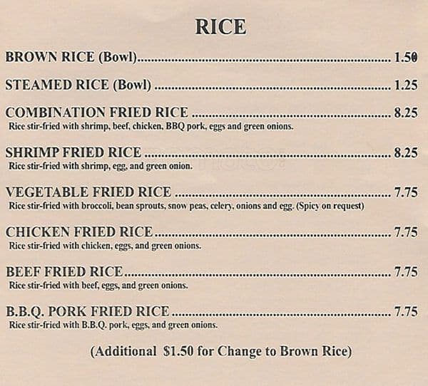 Menu at Yat Sing restaurant, Redwood City, Florence St