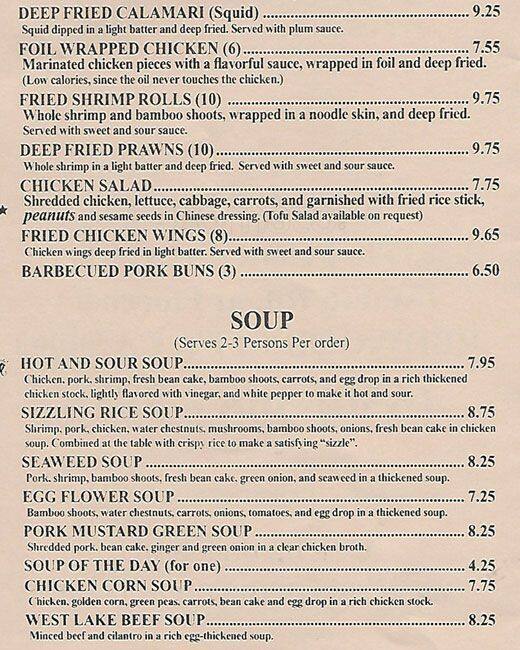 Menu at Yat Sing restaurant, Redwood City, Florence St
