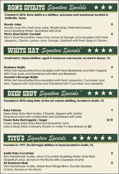Menu at Chisos Grill restaurant, Bee Cave, Hill Country Blvd S - 100