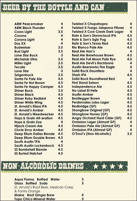 Menu at Chisos Grill restaurant, Bee Cave, Hill Country Blvd S - 100