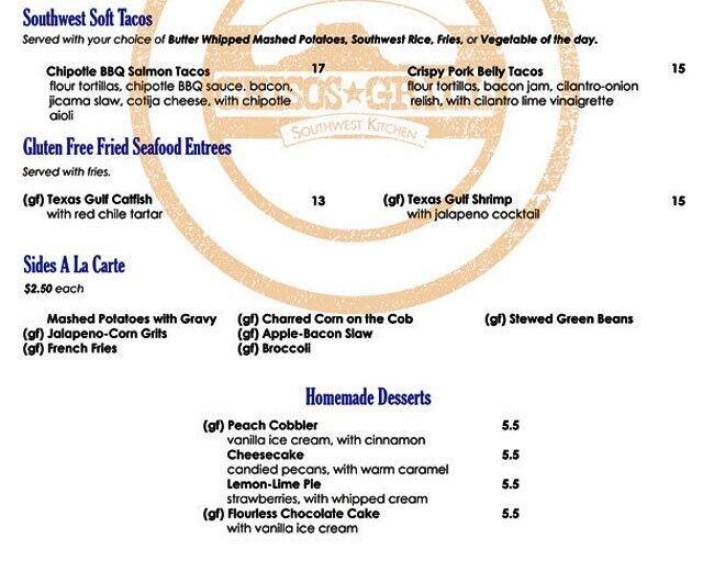 Menu at Chisos Grill restaurant, Bee Cave, Hill Country Blvd S - 100