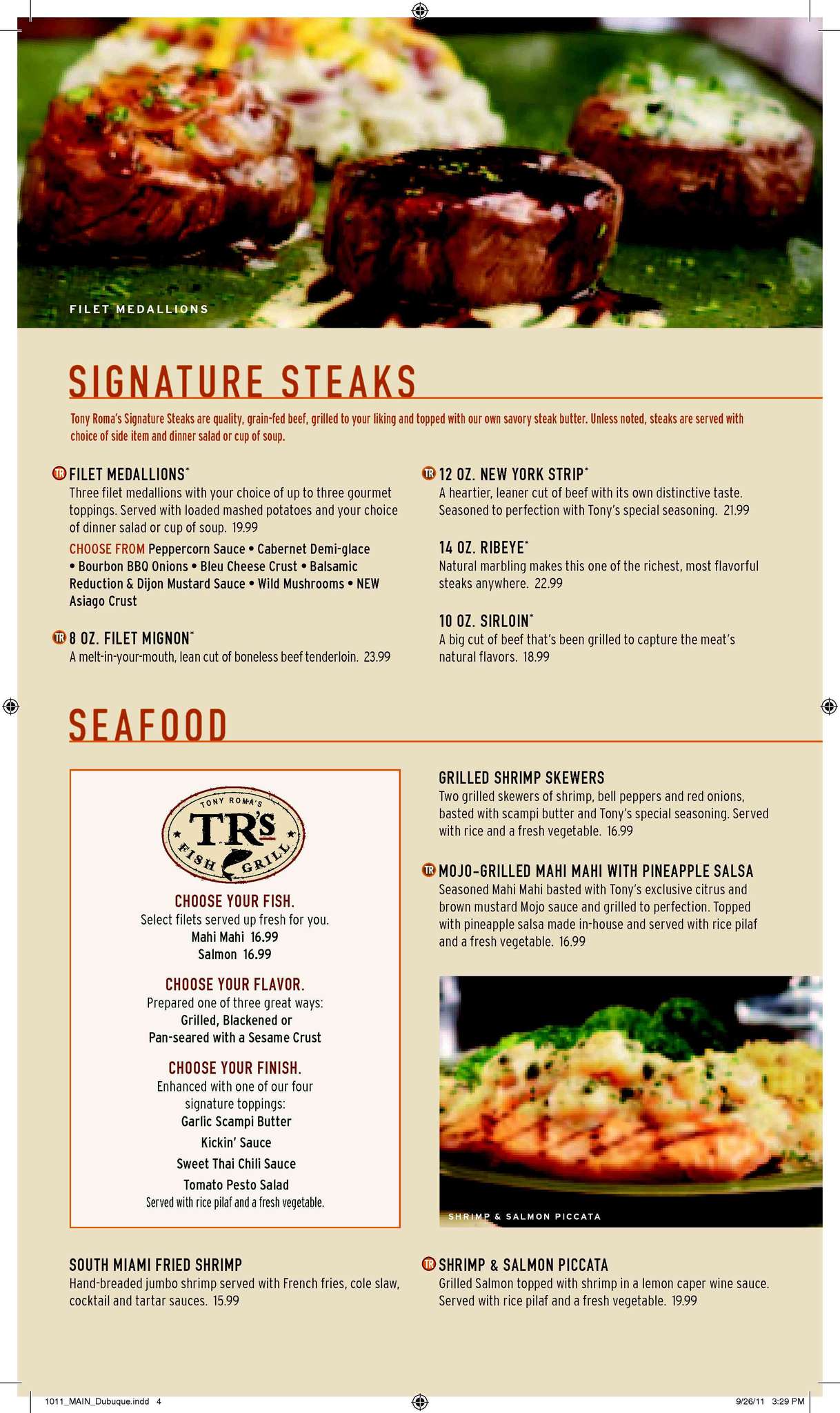 Menu at Tony Roma's BBQ, Dubuque