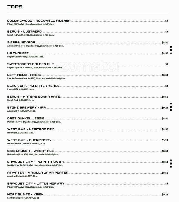 Menu at Trinity Common pub & bar, Toronto