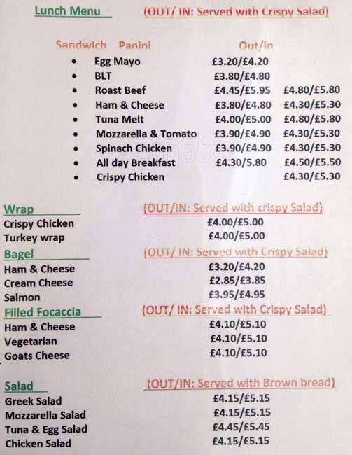 Menu at Toast cafe, London, 6 Formosa St