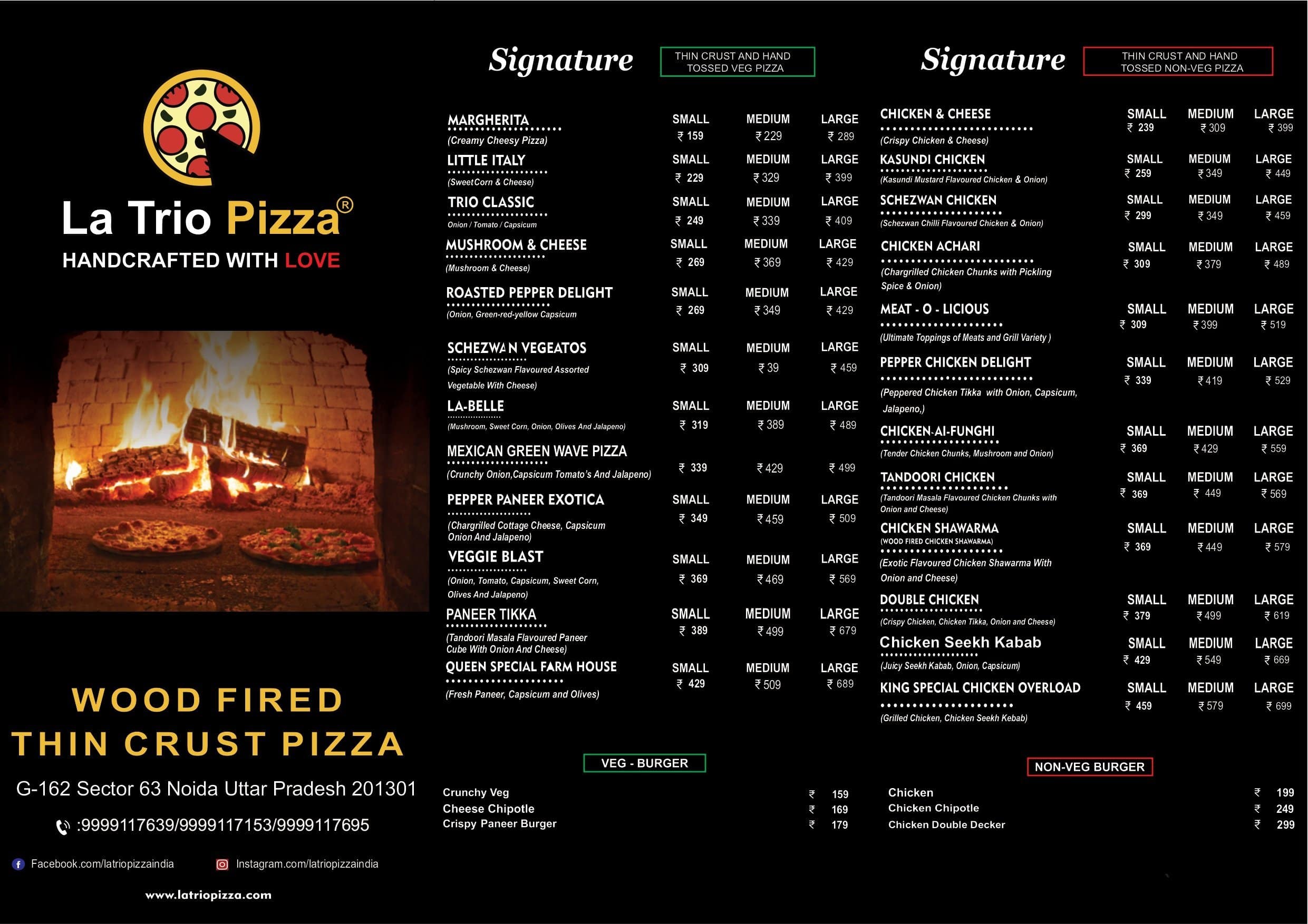 Menu of La Trio Pizza, Sector 65, Noida
