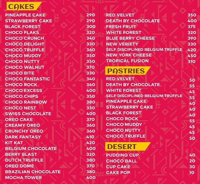 Menu at The bakery house, Vadodara, Meera Complex