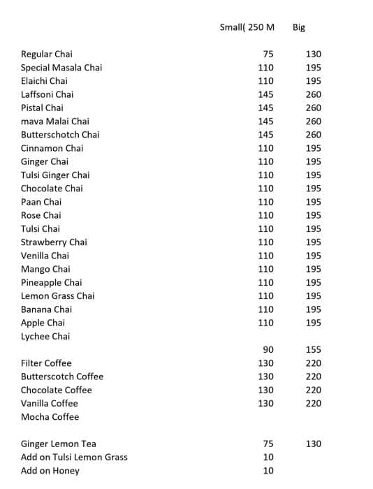 Menu at Chai Times, Bengaluru, 202