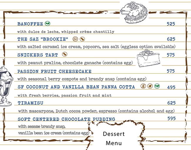 Menu at SAZ Café, Mumbai